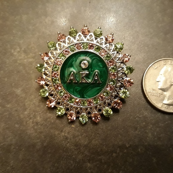 Jewelry | Alpha Kappa Alpha Aka Pinkgreen Rhinestone Brooch | Poshmark